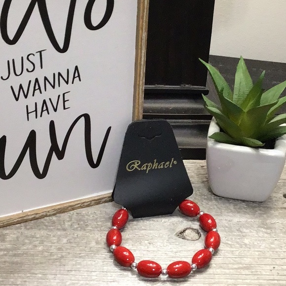 Raphael | Jewelry | New Raphael Red Silver Tone Stretch Bracelet | Poshmark